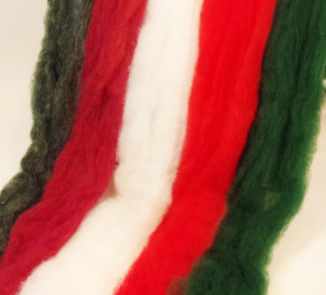 Corriedale "christmas Collection" of 5 Carded Roving (dyed Wool Sliver ...