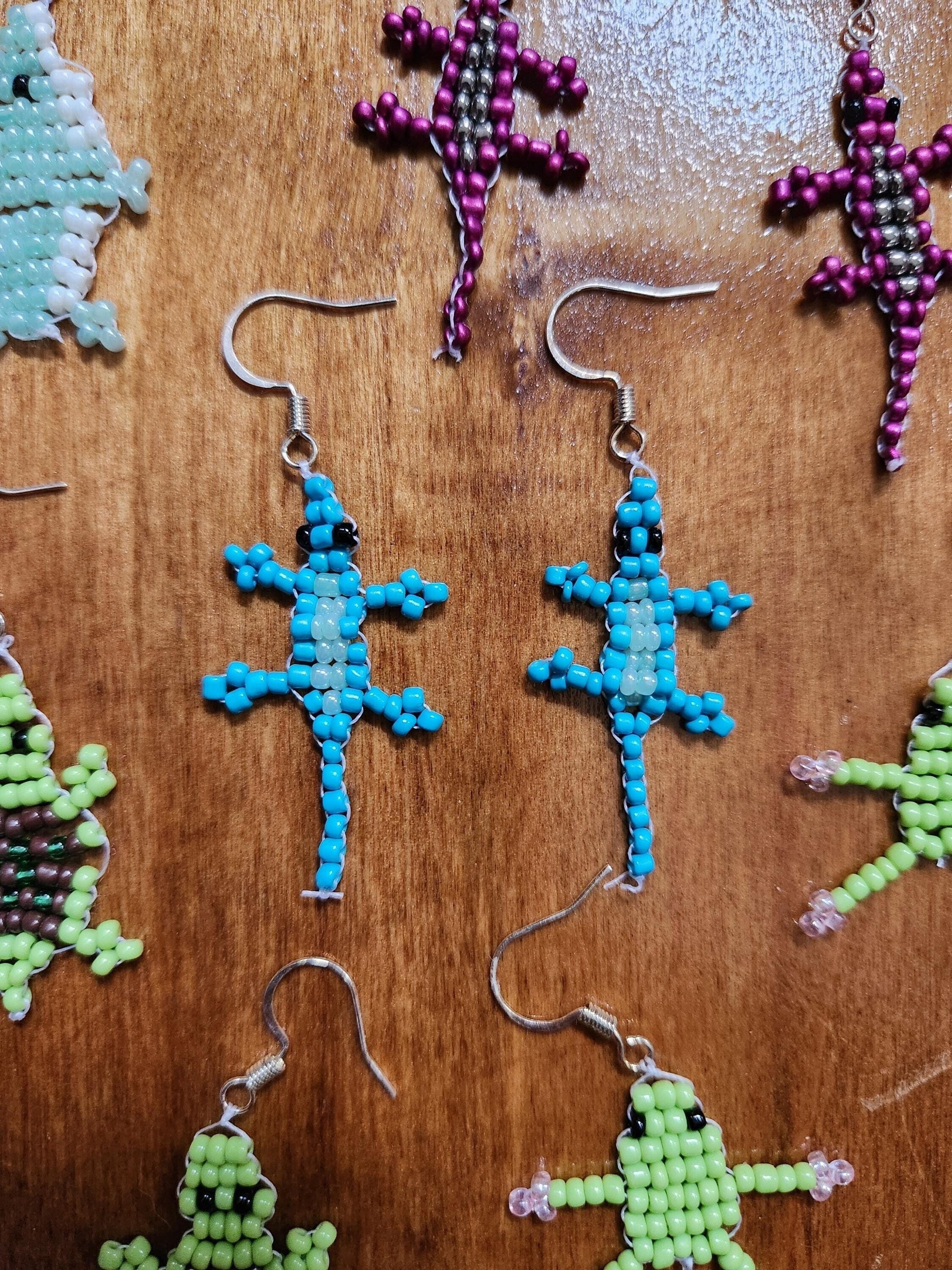 Beaded Gecko Lizard Earrings - 90s Throwback Retro Gifts - Etsy