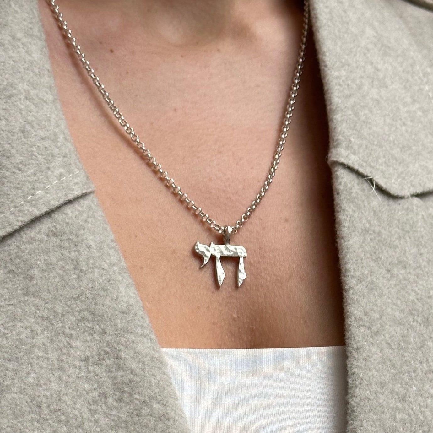 Hammered Chai Necklace - Sterling Silver Chai Pendant in 1.2mm ...