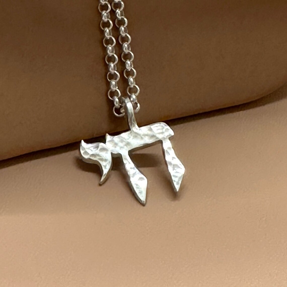 Hammered Chai Necklace - Sterling Silver Chai Pendant in 1.2mm ...