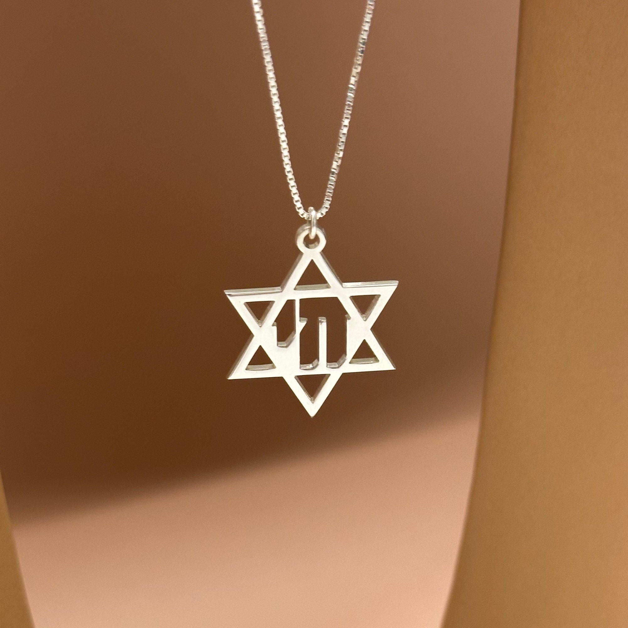 Chai Star of David Necklace Sterling Silver Jewish Star in 0.7mm ...
