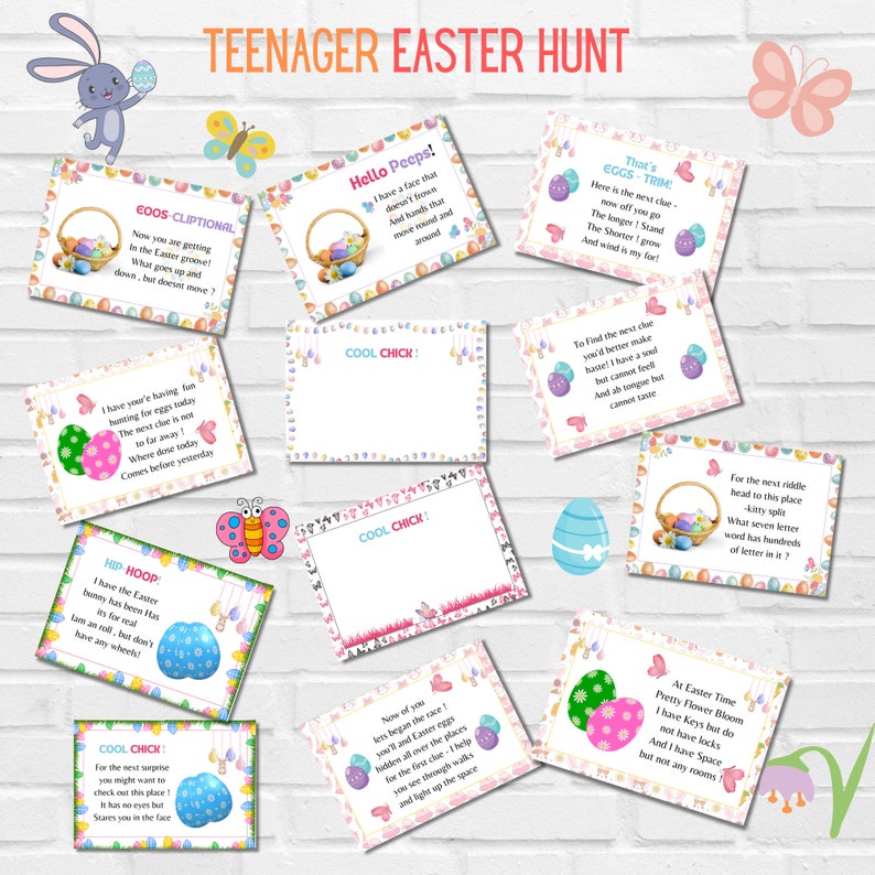 Printable Easter Hunt Clues, Easter Cards for Indoor & Outdoors, Easter ...