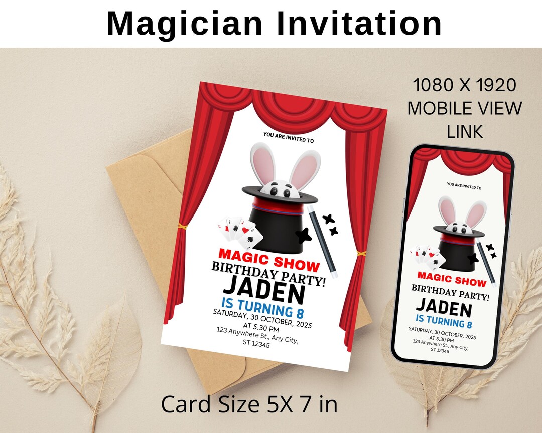 Editable Magician Invitation Show Birthday Invitation Template, Magic ...