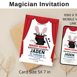 Editable Magician Invitation Show Birthday Invitation Template, Magic ...