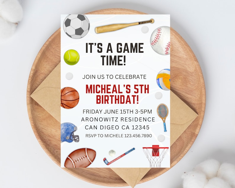 Editable Sports Invitation, Sports Birthday Invitation, Printable ...