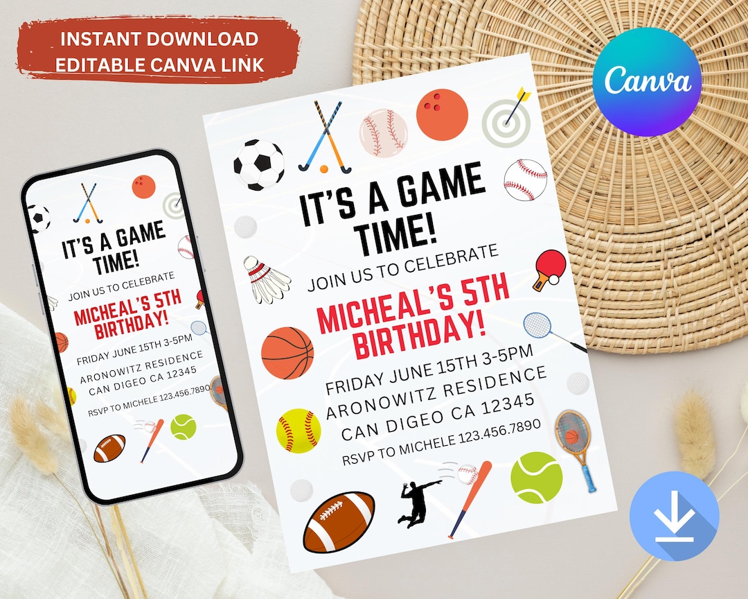 Editable Sports Invitation, Sports Birthday Invitation, Printable ...