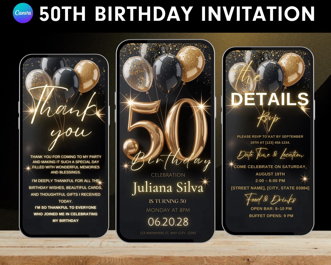 50th Birthday Invitation | Editable 50th Invite Template | Surprise ...