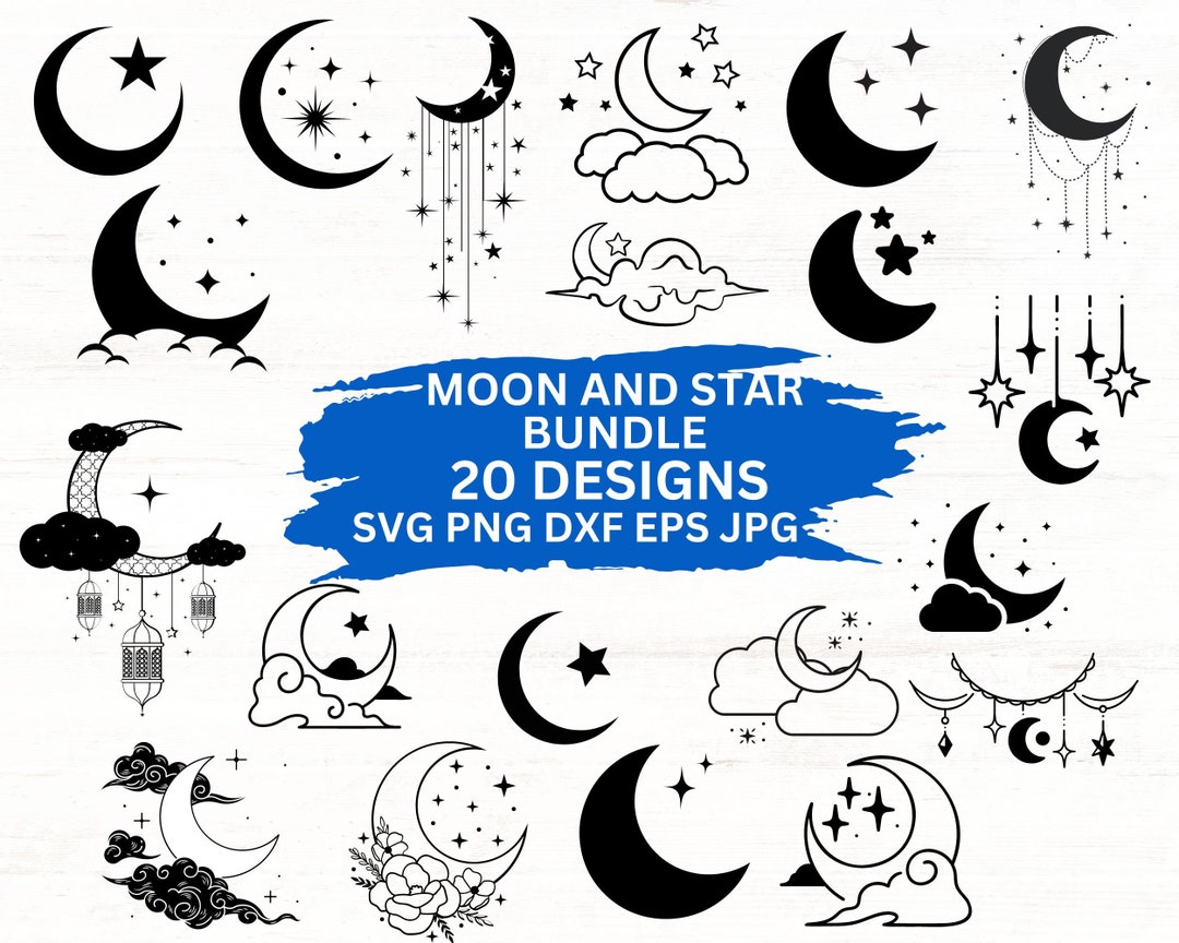 Moon and Stars Svg, Moon Svg, Moon Svg Bundle, Celestial Svg, Moon ...