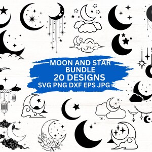 Moon and Stars Svg, Moon Svg, Moon Svg Bundle, Celestial Svg, Moon ...