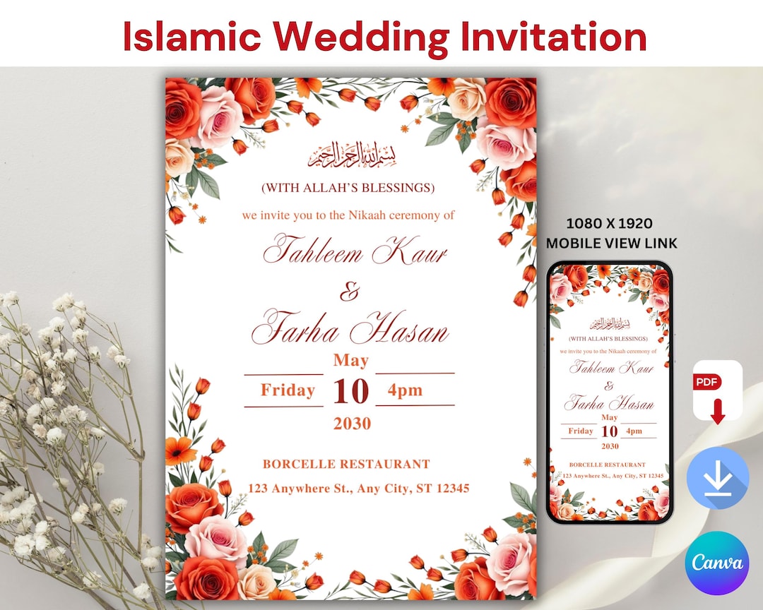 Elegant Islamic Wedding Invitation Template | Digital Muslim Shaadi ...