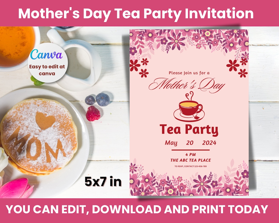Mother's Day Tea Party Invitation Card, Pink Tea Invite Template ...
