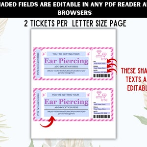 Ear Piercing Gift Ticket: Editable Souvenir Voucher (instant Download ...