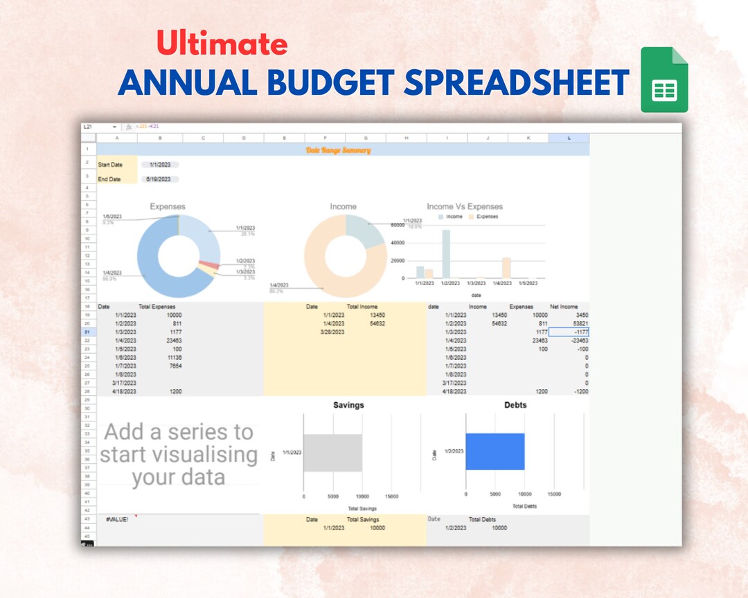 Annual Budget Spreadsheet, Google Sheets Template, Annual Planner ...