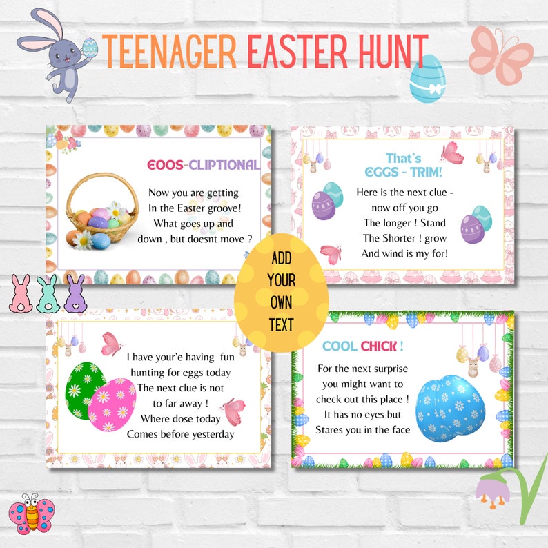 Printable Easter Hunt Clues, Easter Cards for Indoor & Outdoors, Easter ...