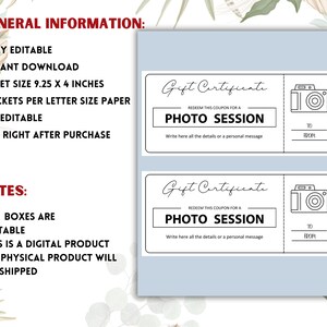 Photo Session Gift Coupon, Printable Voucher, Last Minute Gift ...