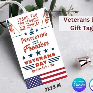 Printable Veterans Day Gift Tags: Editable Patriotic Design (PDF) - Etsy