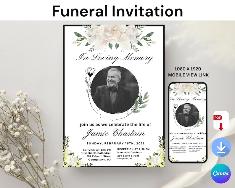 Editable Funeral Invitation Template: Celebration of Life (digital ...