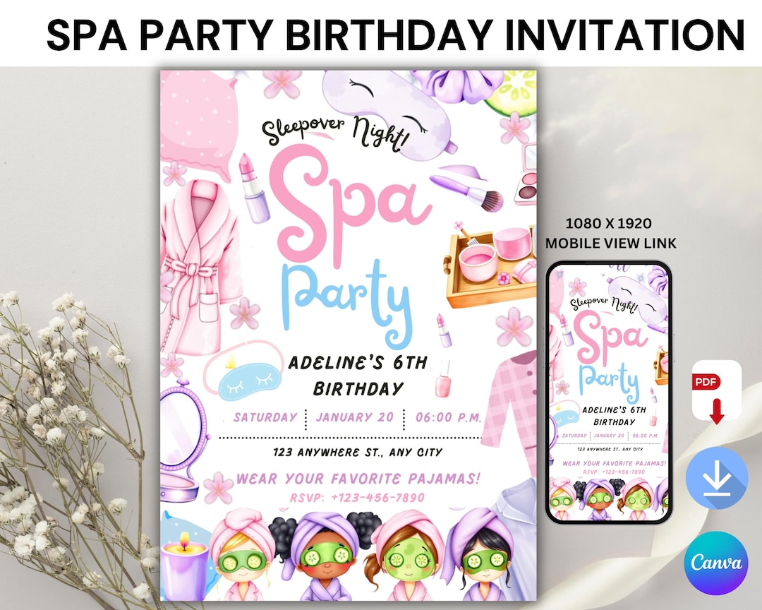Spa Party Birthday Invitation, Girls Spa Invitation, Editable ...