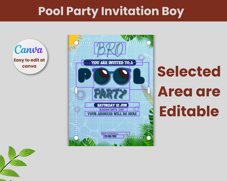 Editable Pool Party Invitation, Swimming Party Canva Template Instant ...