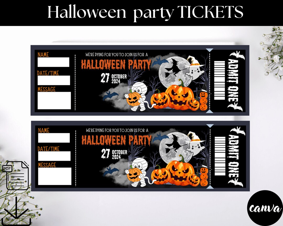 Halloween Party Ticket, Halloween Gift Ticket, Vacation Surprise Ticket ...