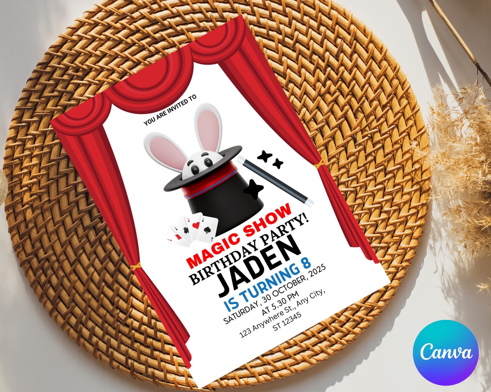 Editable Magic Show Birthday Invitation: Canva Template (5x7 In) - Etsy