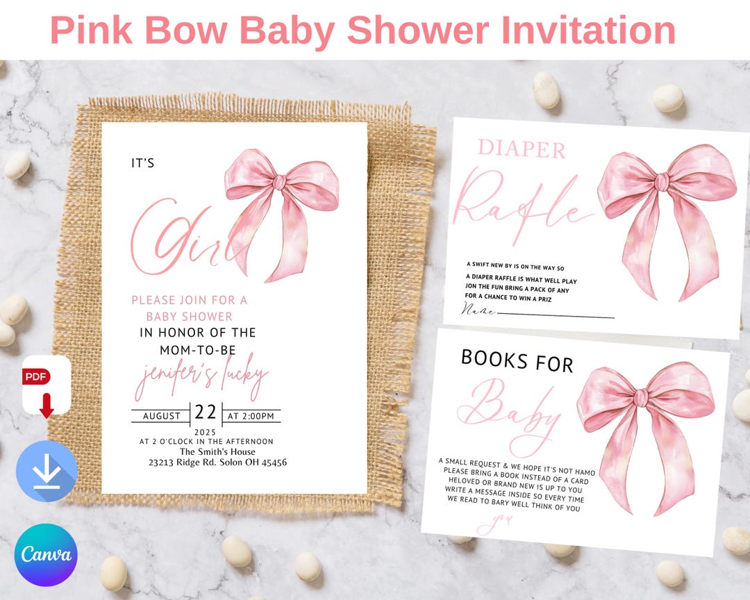 Pink Bow Baby Shower Invitation: Editable Canva Template (digital) - Etsy