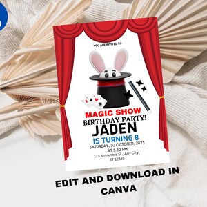 Editable Magician Invitation Show Birthday Invitation Template, Magic ...