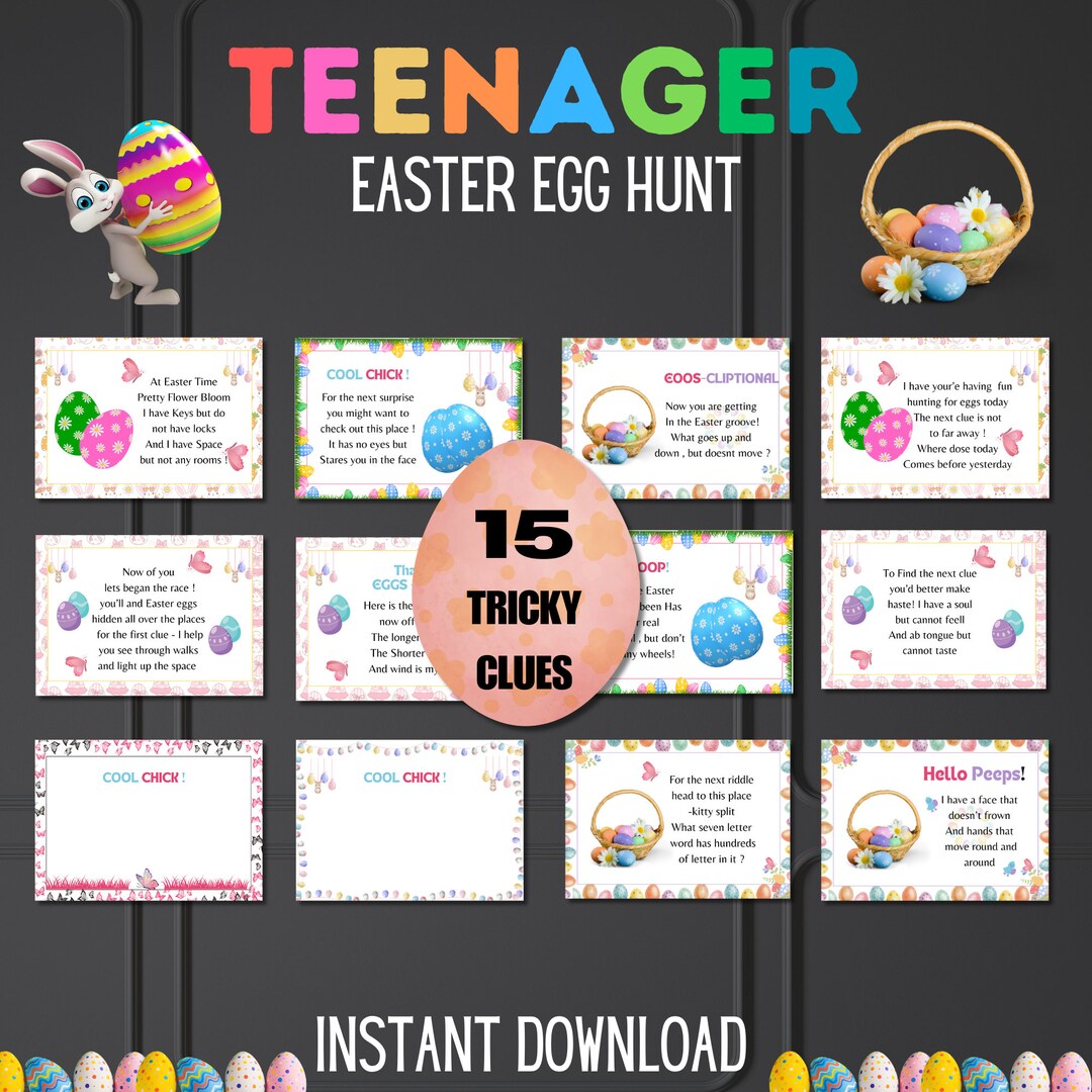 Printable Easter Hunt Clues, Easter Cards for Indoor & Outdoors, Easter ...