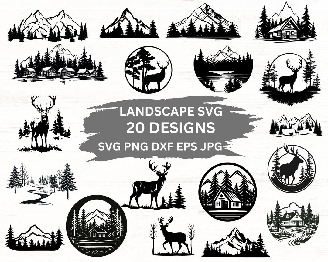 20 Landscape Svg, Landscape Png Bundle, Mountain Scene, Forest Svg ...