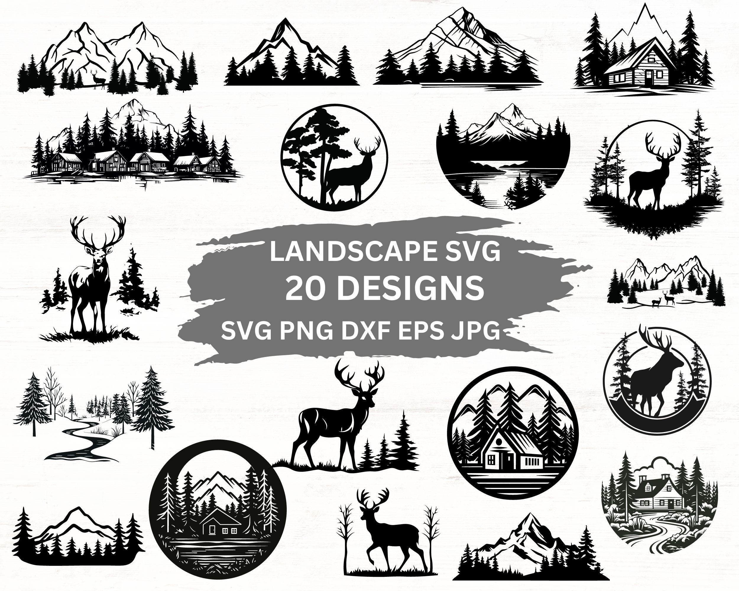 20 Landscape Svg, Landscape Png Bundle, Mountain Scene, Forest Svg ...