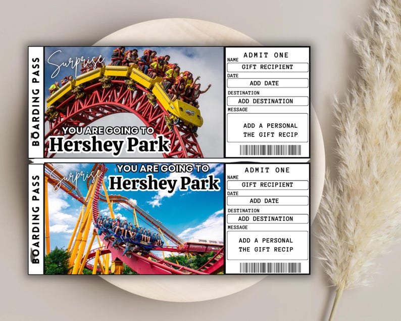 Hershey Park Surprise Trip Ticket Template, Theme Park Surprise Reveal ...