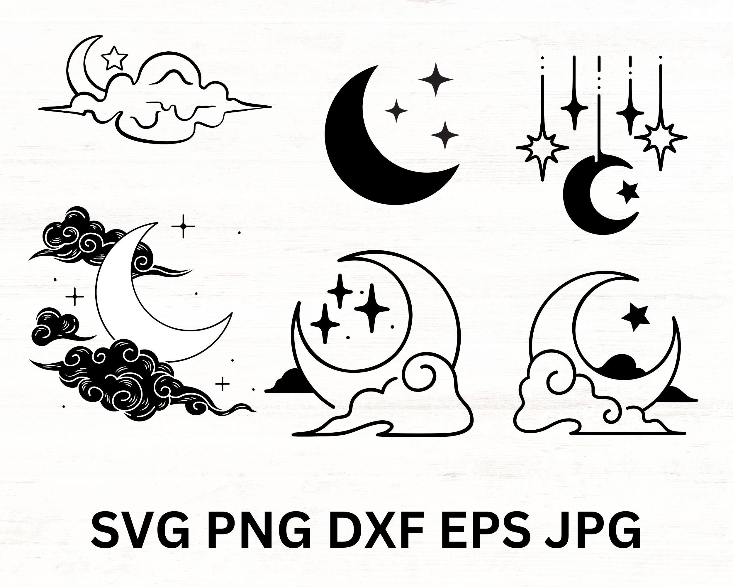 Moon and Stars Svg, Moon Svg, Moon Svg Bundle, Celestial Svg, Moon ...