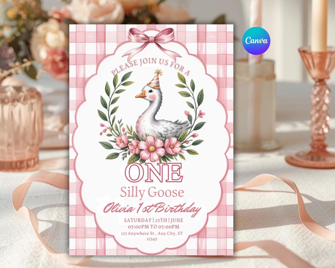 One Silly Goose First Birthday Invitation | Goose Birthday Party Invite ...