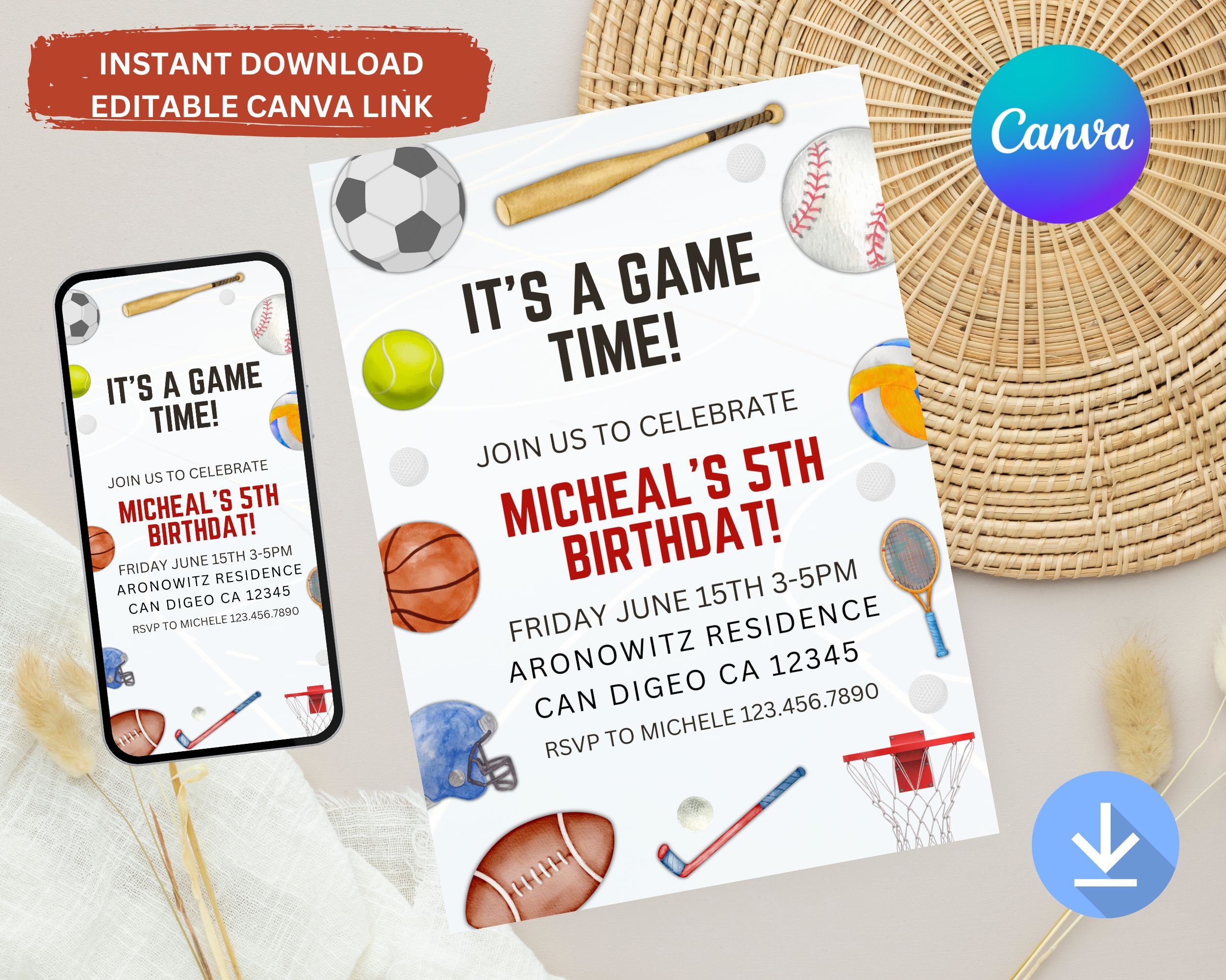 Editable Sports Invitation, Sports Birthday Invitation, Printable ...