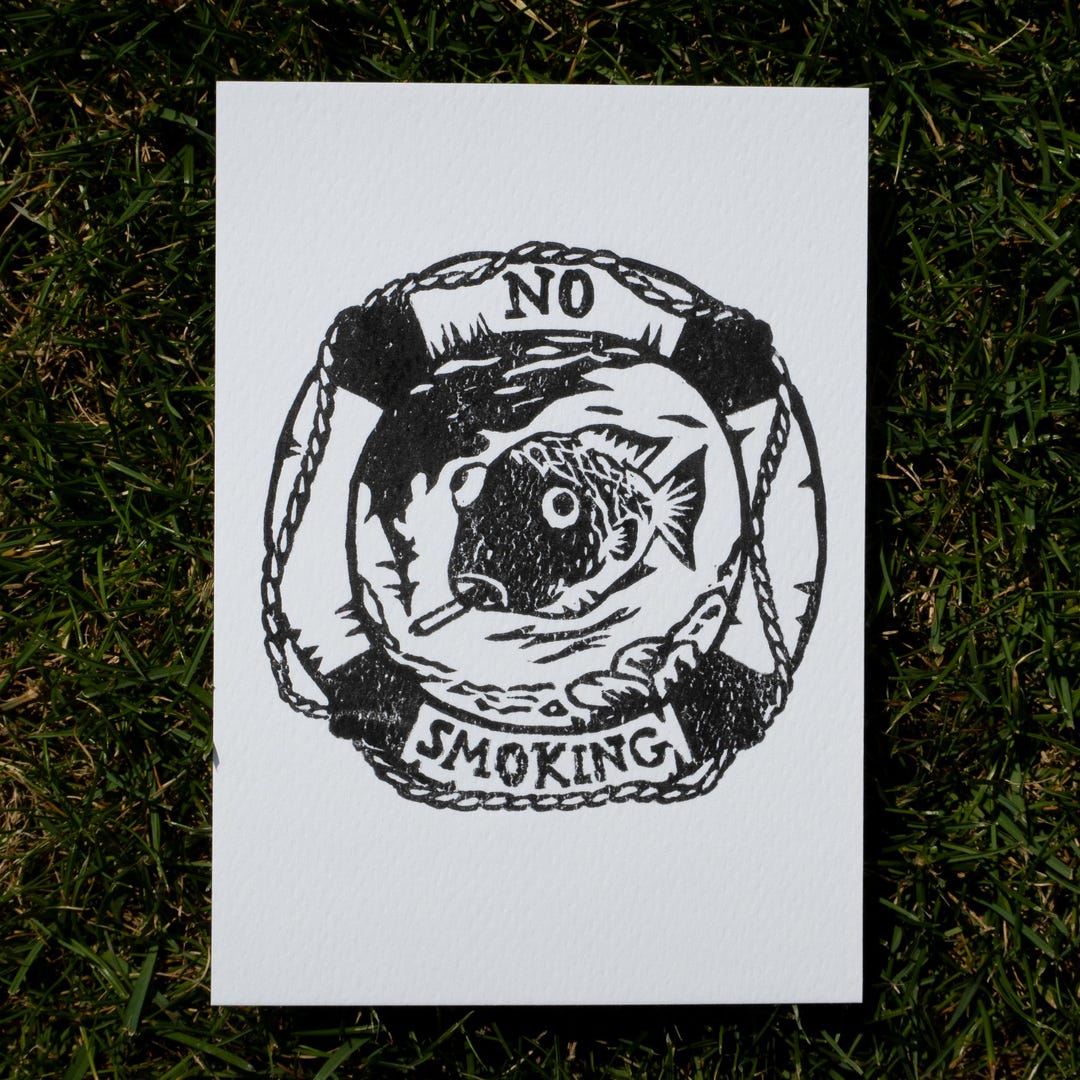 No Smoking Sign Linocut Print Handmade Art Print Lino Wall Decor Gift ...