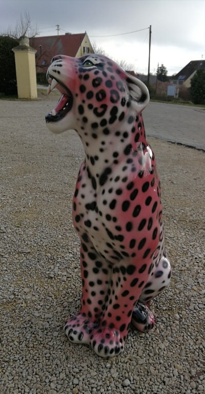 Exclusive Decorative Statue Leopard Pink 62 Cm Ceramic Handmade Italy ...