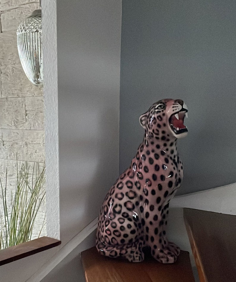 Exclusive Decorative Statue Leopard Pink 62 Cm Ceramic Handmade Italy ...