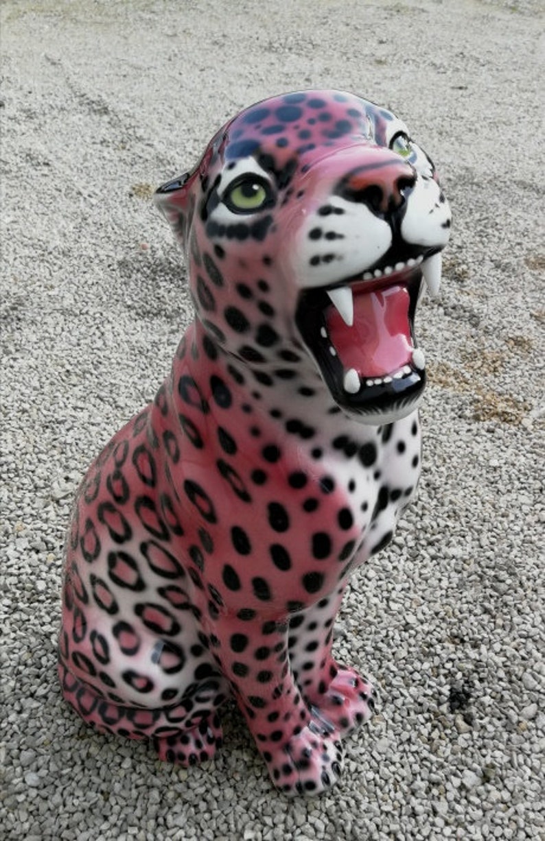 Exclusive Decorative Statue Leopard Pink 62 Cm Ceramic Handmade Italy ...