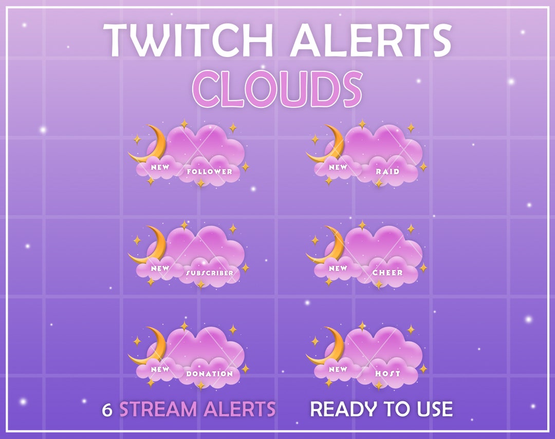 Twitch Cute Cloud Moon Alerts . Badges Cute Kawaii Alerts for Streaming ...