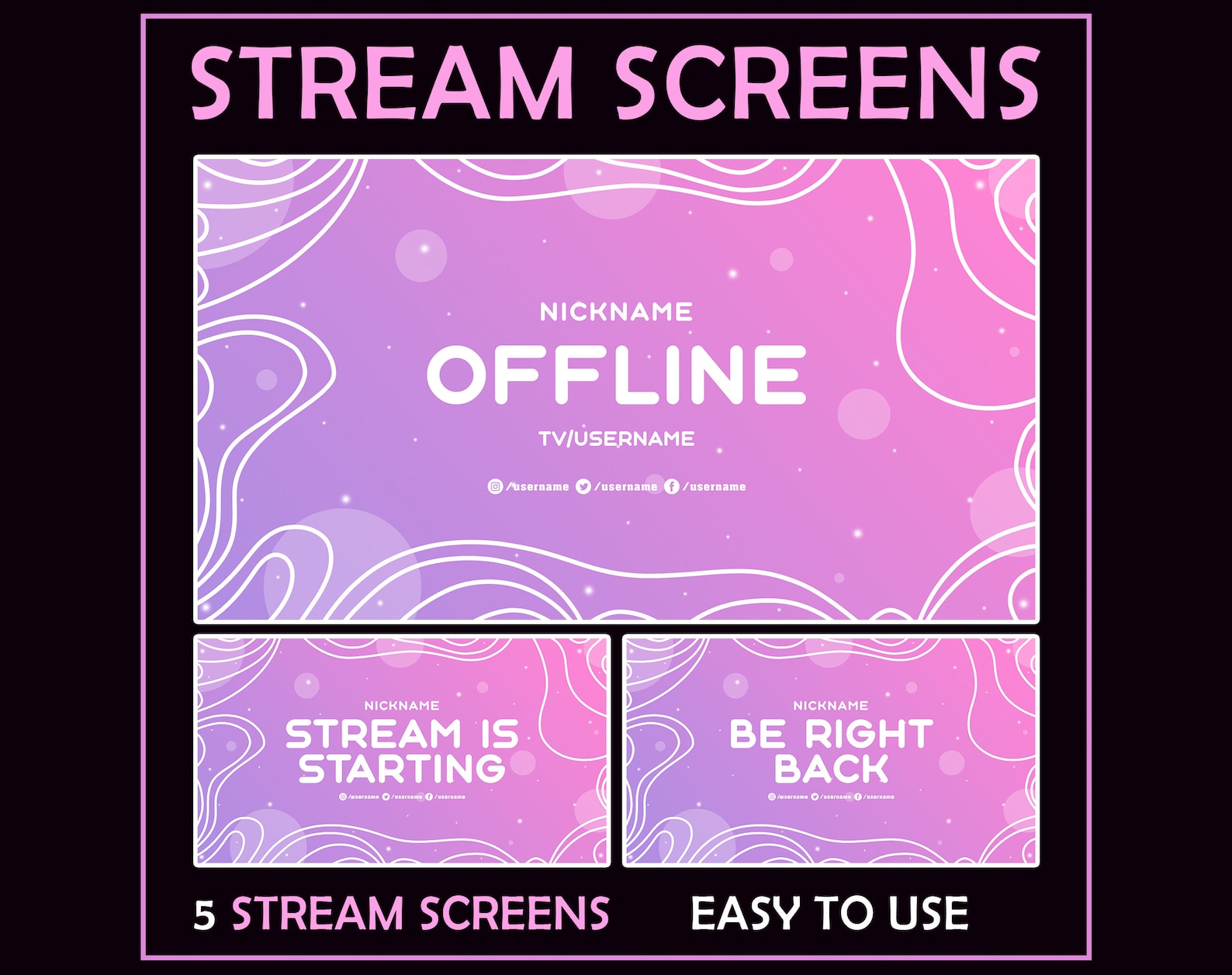 5x Cute Twitch Overlays for Stream Aesthetic Offline,starting,ending ...