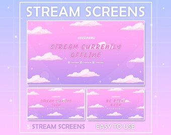 5x Cute Twitch Overlays for Stream Aesthetic Screen Offline,starting ...