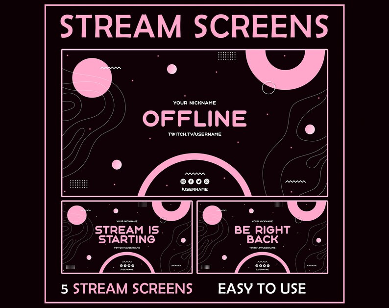 5x Cute Twitch Overlays for Stream Aesthetic Screen Offline,starting ...