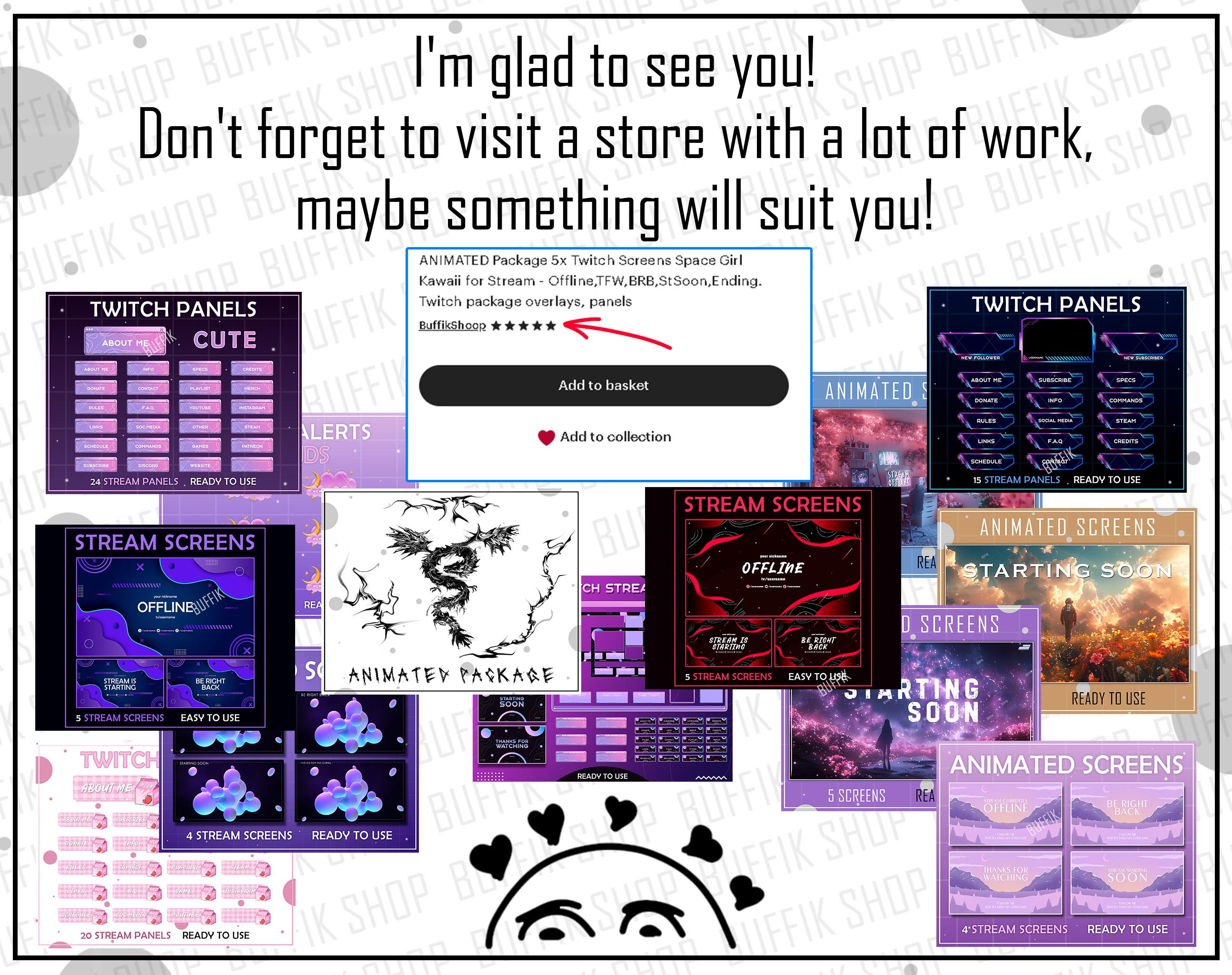 Animated Stream Overlay Package, Twitch Overlay. Cute Twitch Overlay ...