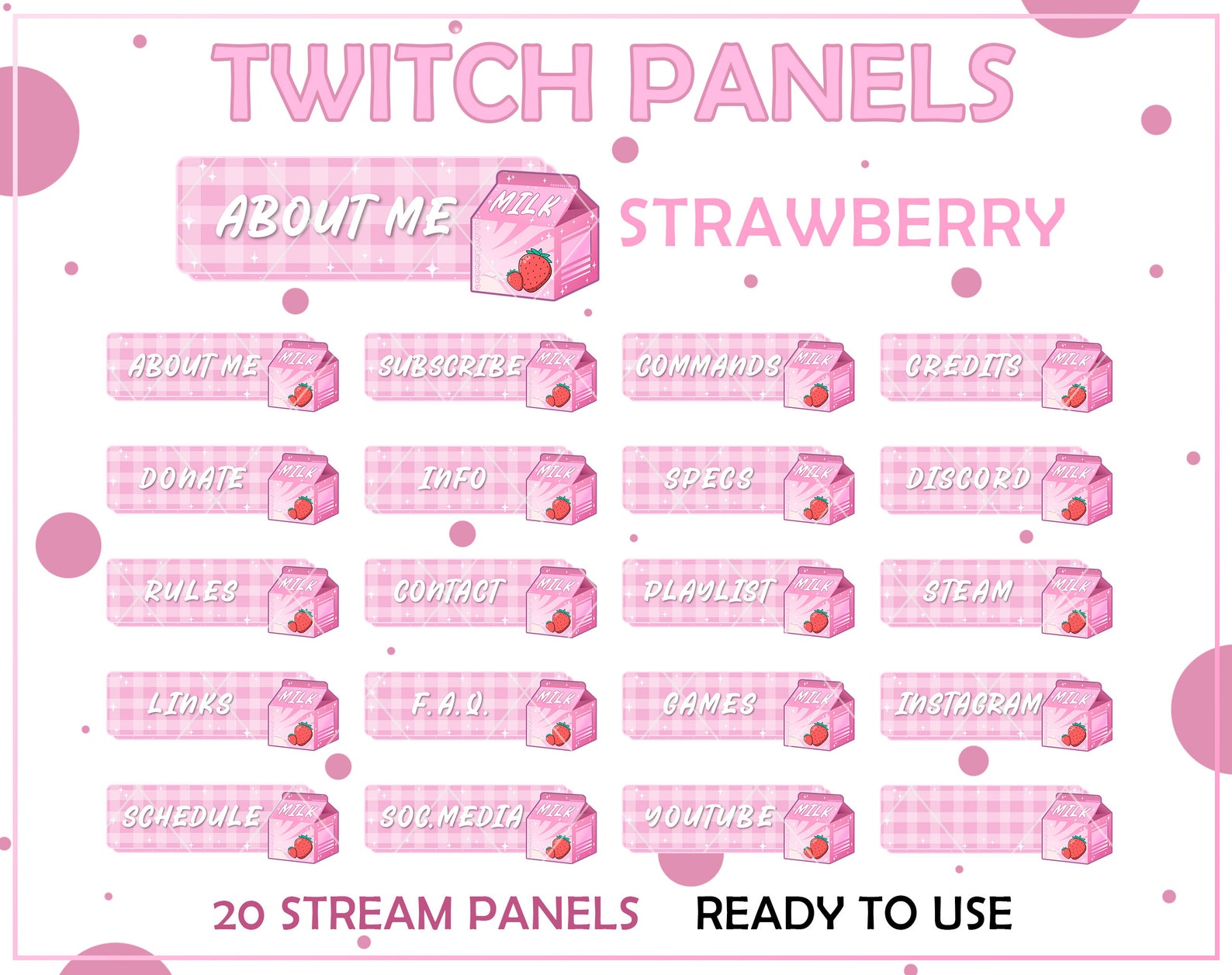 Twitch Strawberry Milk Panels .cute Badges Kawaii Panels for Streaming ...