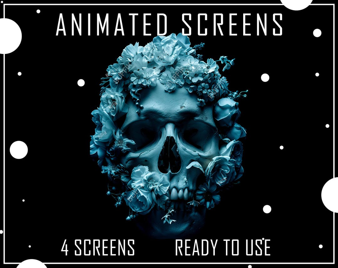 ANIMATED Package 4x Twitch Screens Skull With Flowers for Stream ...