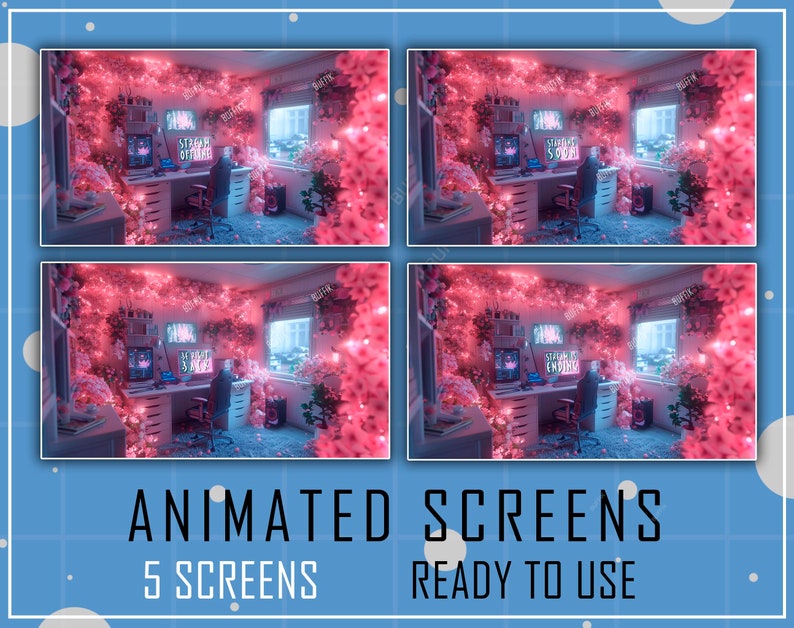 ANIMATED Package 5x Twitch Screens Cute Gaming Room With Flowers for ...