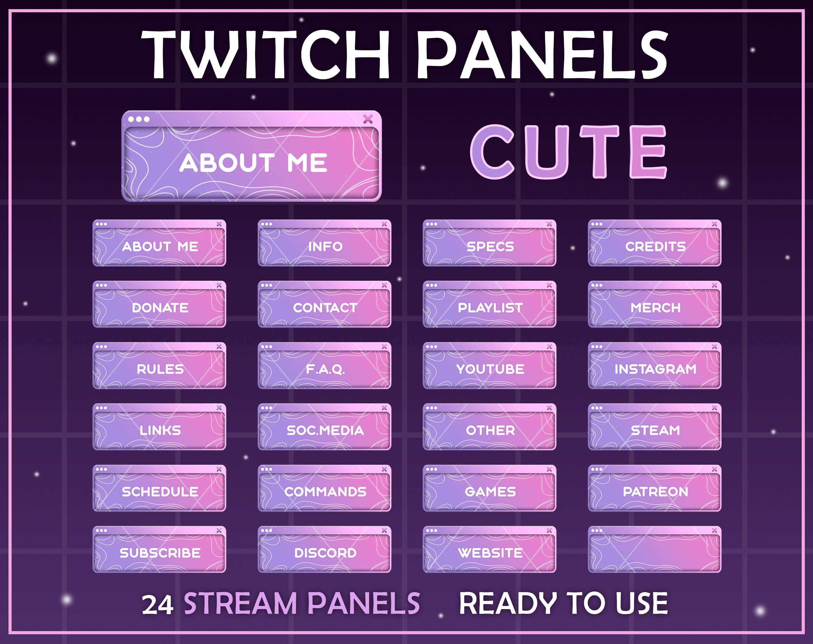Twitch Aesthetic Panels Overlay . Badges Cute Kawaii Panels for ...