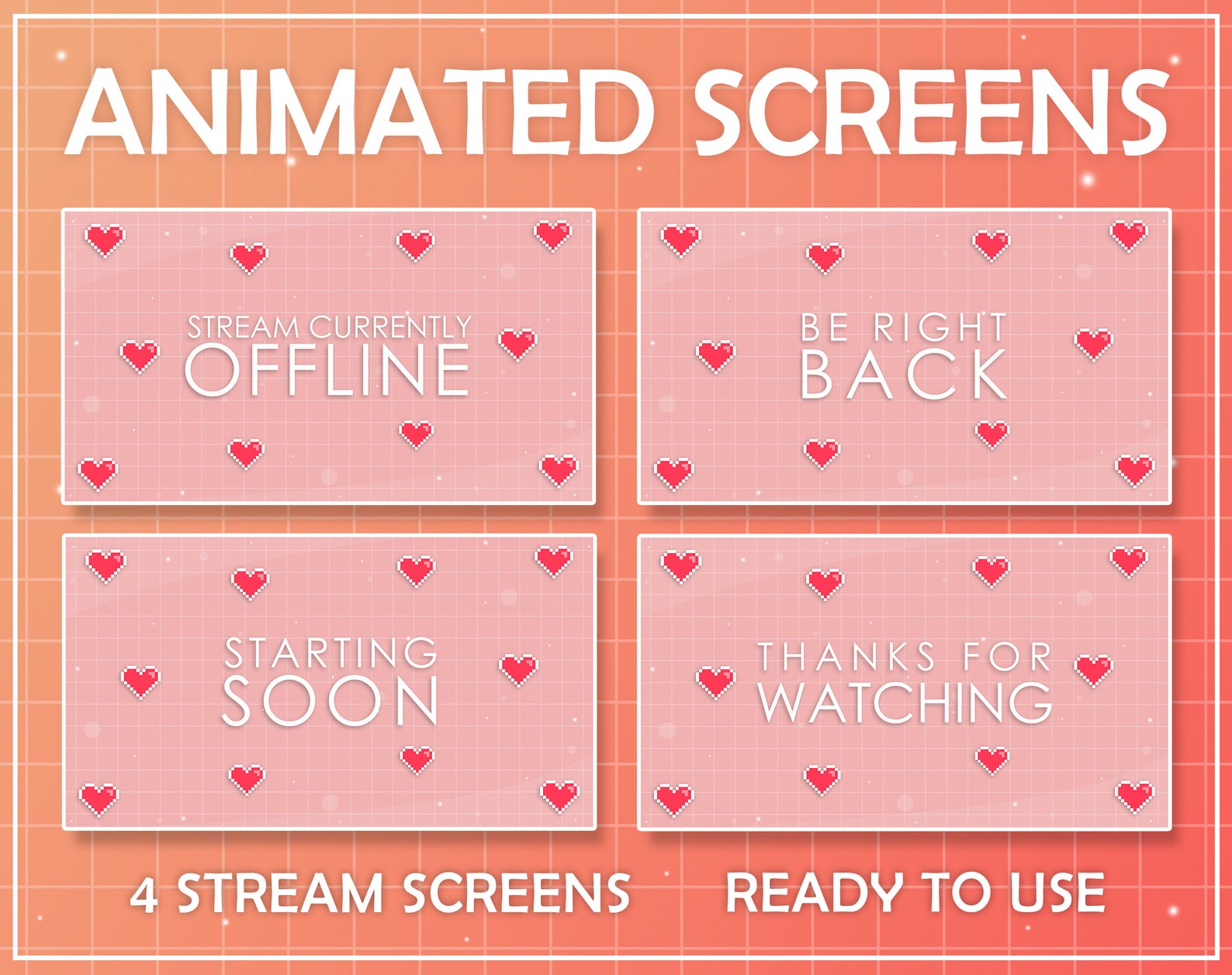 ANIMATED 4x Twitch Screens Cute Pixel Heart for Stream - Offline,tfw ...