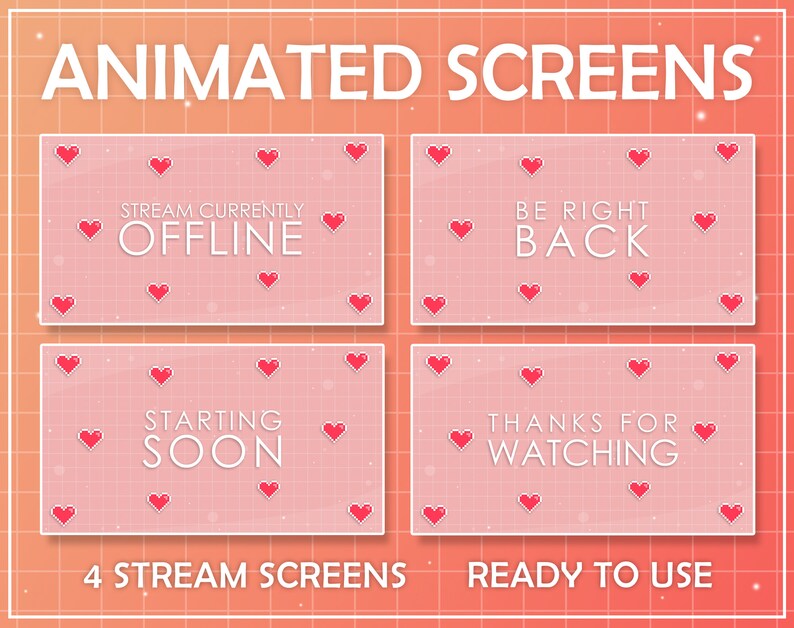 ANIMATED 4x Twitch Screens Cute Pixel Heart for Stream - Offline,tfw ...