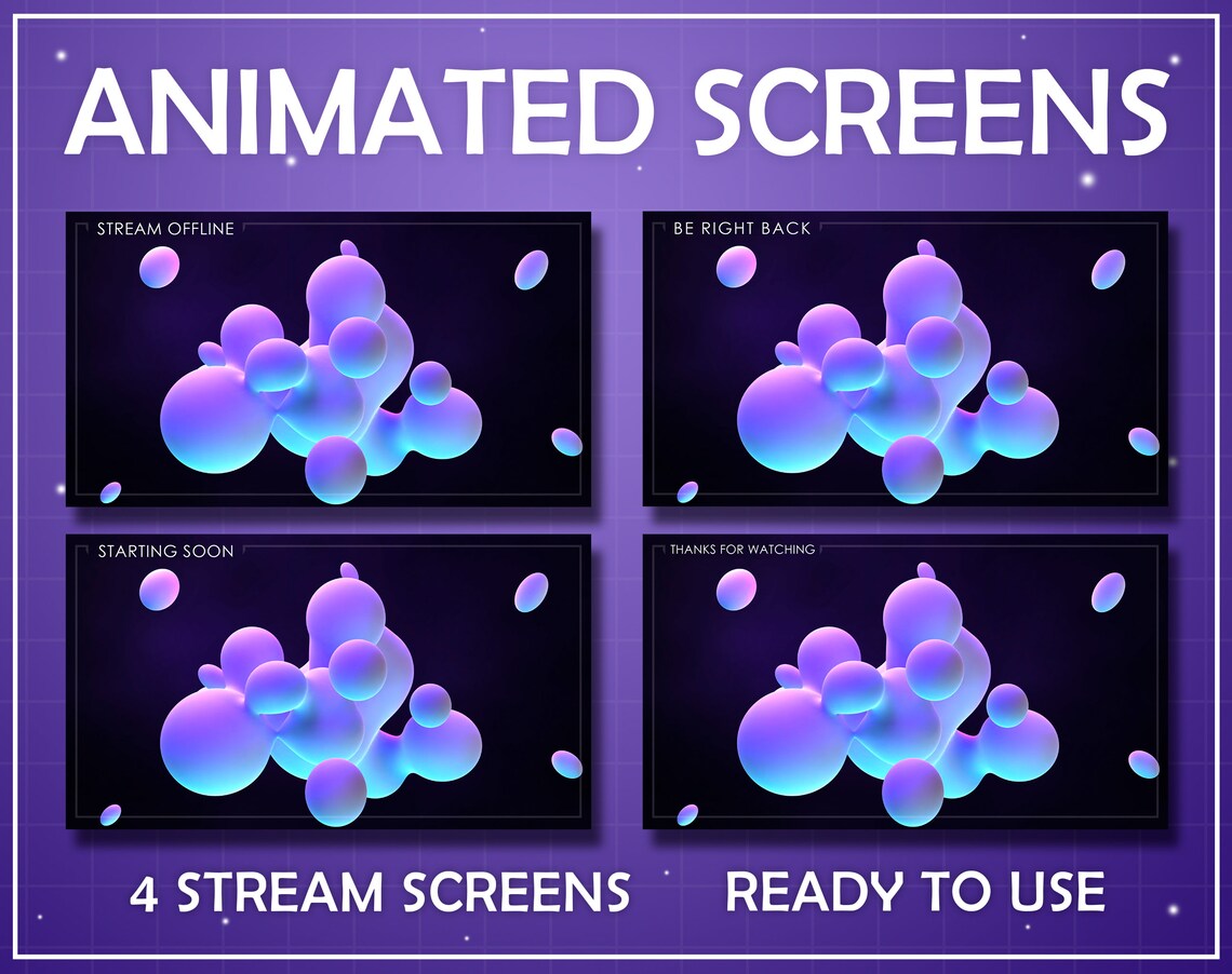 ANIMATED 4x Twitch Overlay Neon Liquid Blobs for Stream Offline,tfw,brb,starting Soon. Twitch ...
